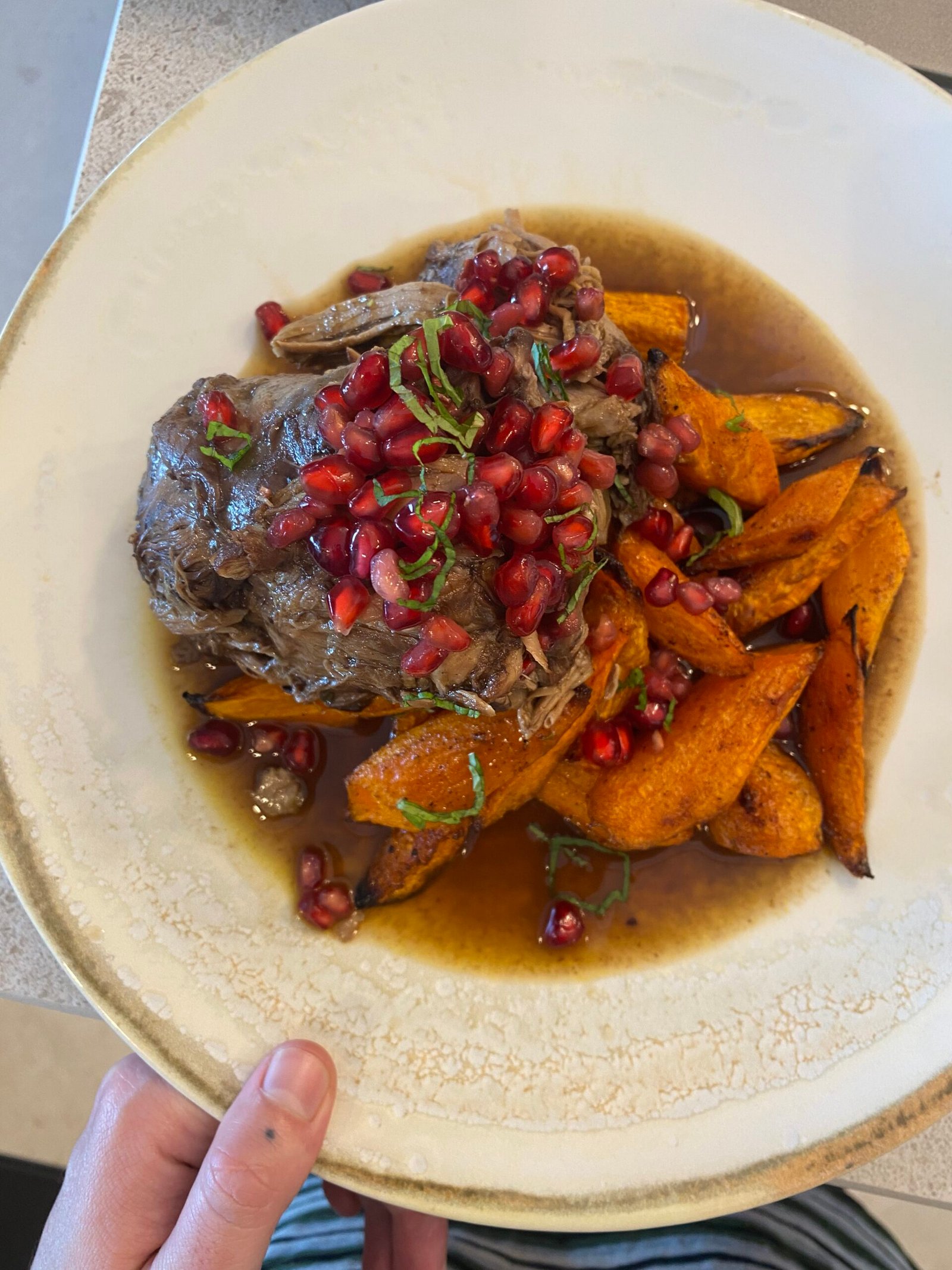 Braised Lamb with Roasted Sweet Potatoes and Pomegranate Glaze | easy ...